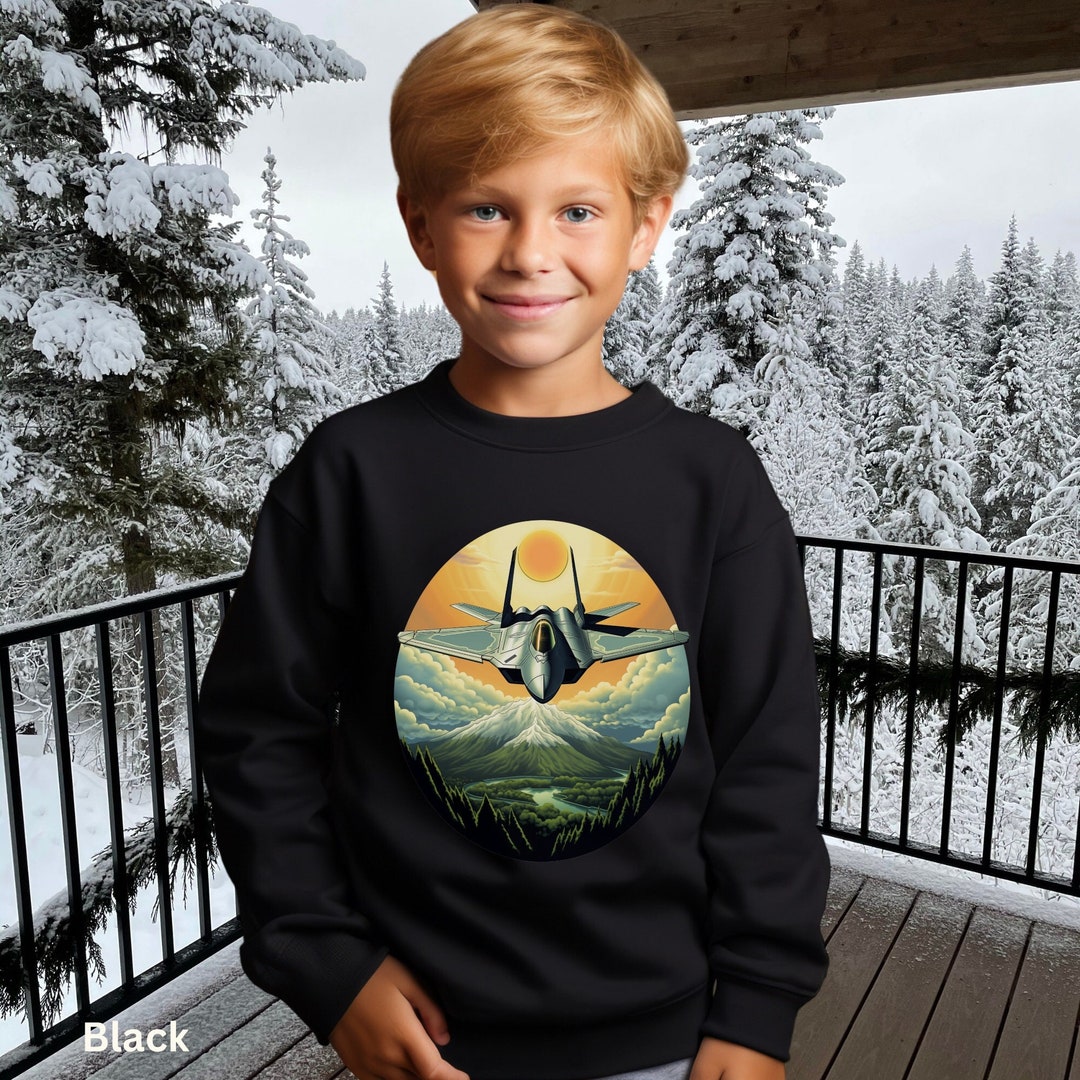 Boy's Fighter Jet Sweatshirt, Kid's Jet Plane Sweatshirt, F-22 Youth ...