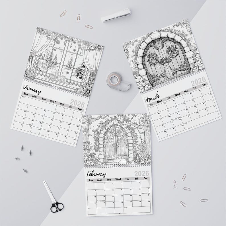 2026 Enchanted Windows & Doors Coloring Wall Calendar, Adult Stress ...