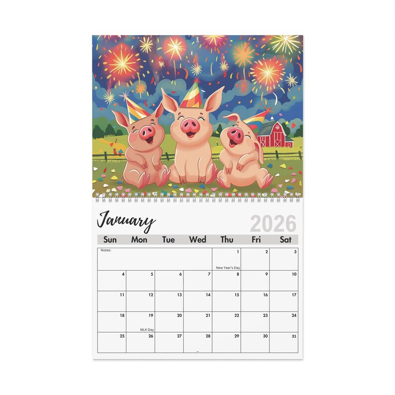 2026 Funny Pigs Wall Calendar, Cartoon Pigs Wall Art, Yearly Planner ...