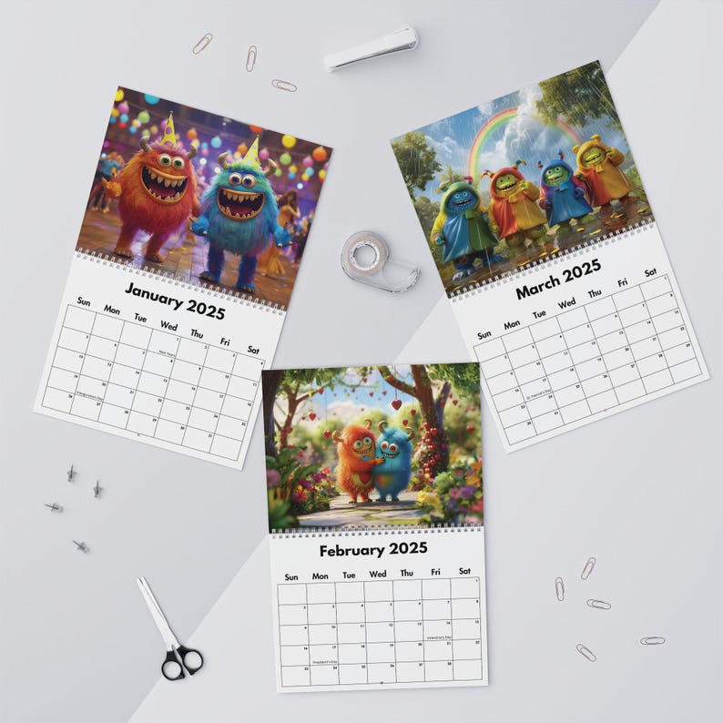Funny Cute Monsters Wall Calendar 2025, Childs Fuzzy Monster Wall Art ...