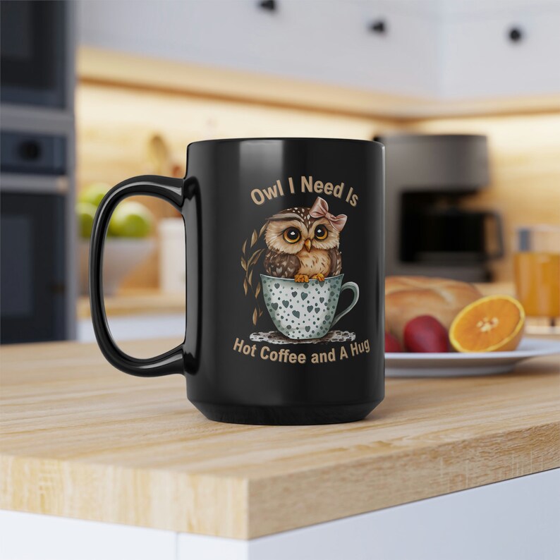CUTE OWL MUG - Large Black Mug 15oz - Owl Lover Coffee Mug - Owl Gift ...