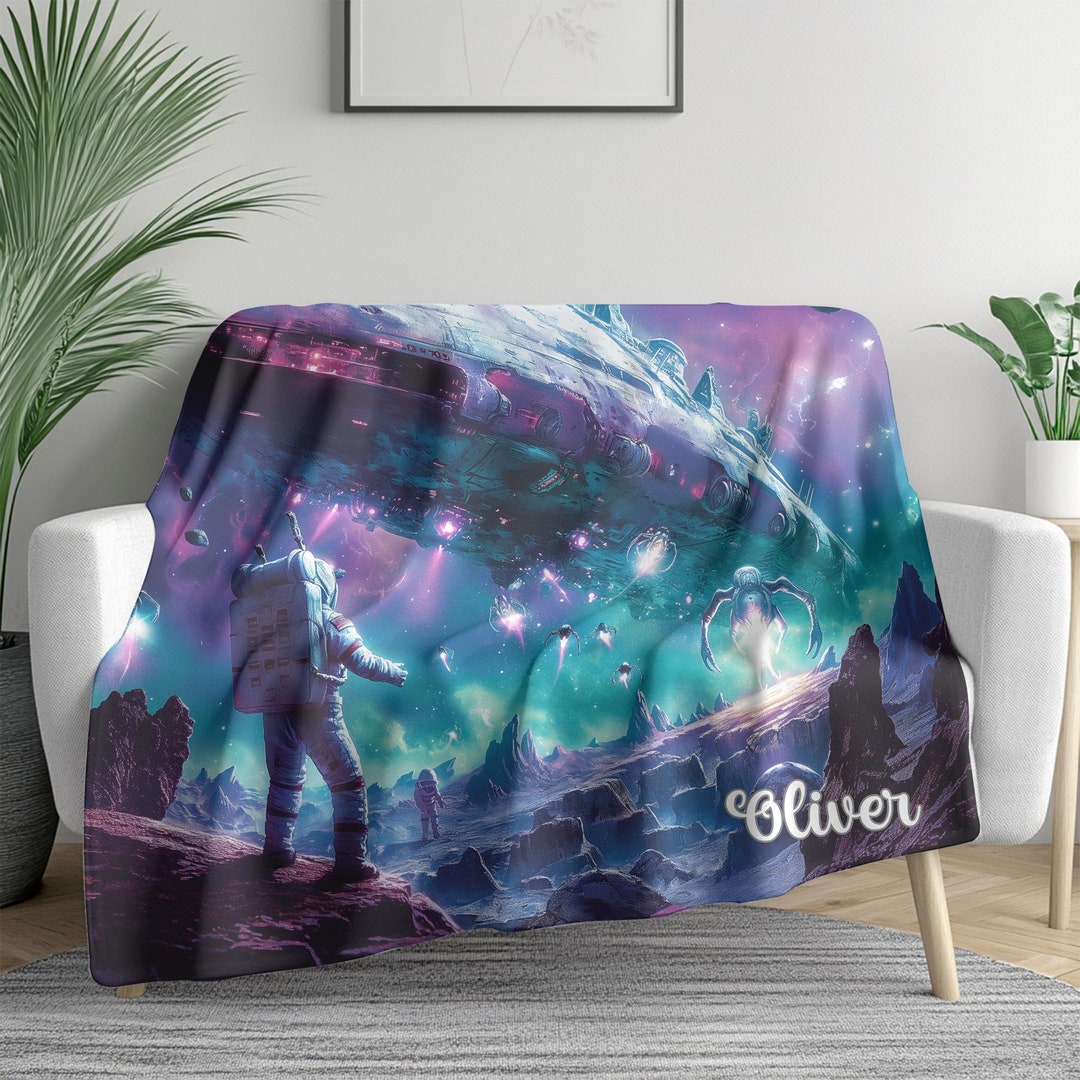 Personalized Sci-fi Outer Space Aliens Blanket, Custom Gift for Son ...