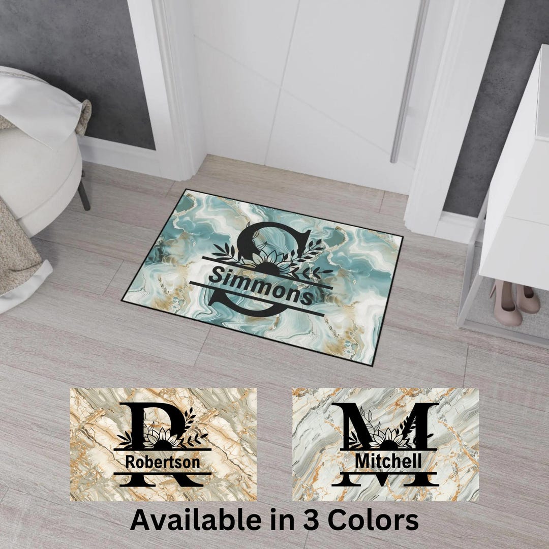 Custom Marble-look Monogram Door Mat, Elegant Personalized Floor Mat ...