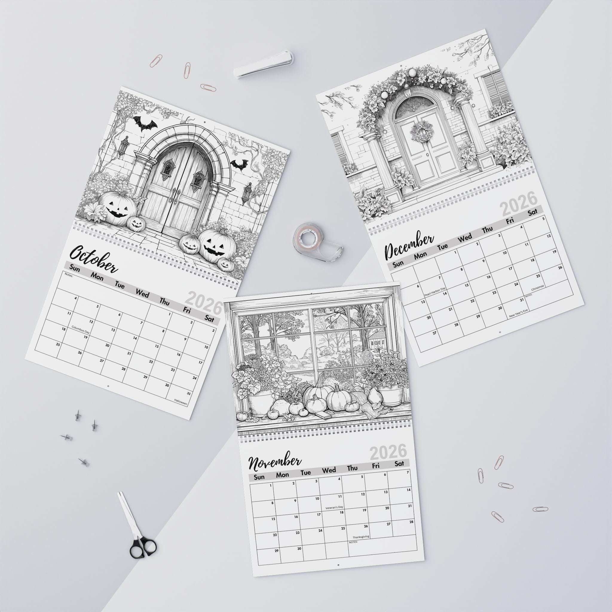 2026 Enchanted Windows & Doors Coloring Wall Calendar, Adult Stress ...