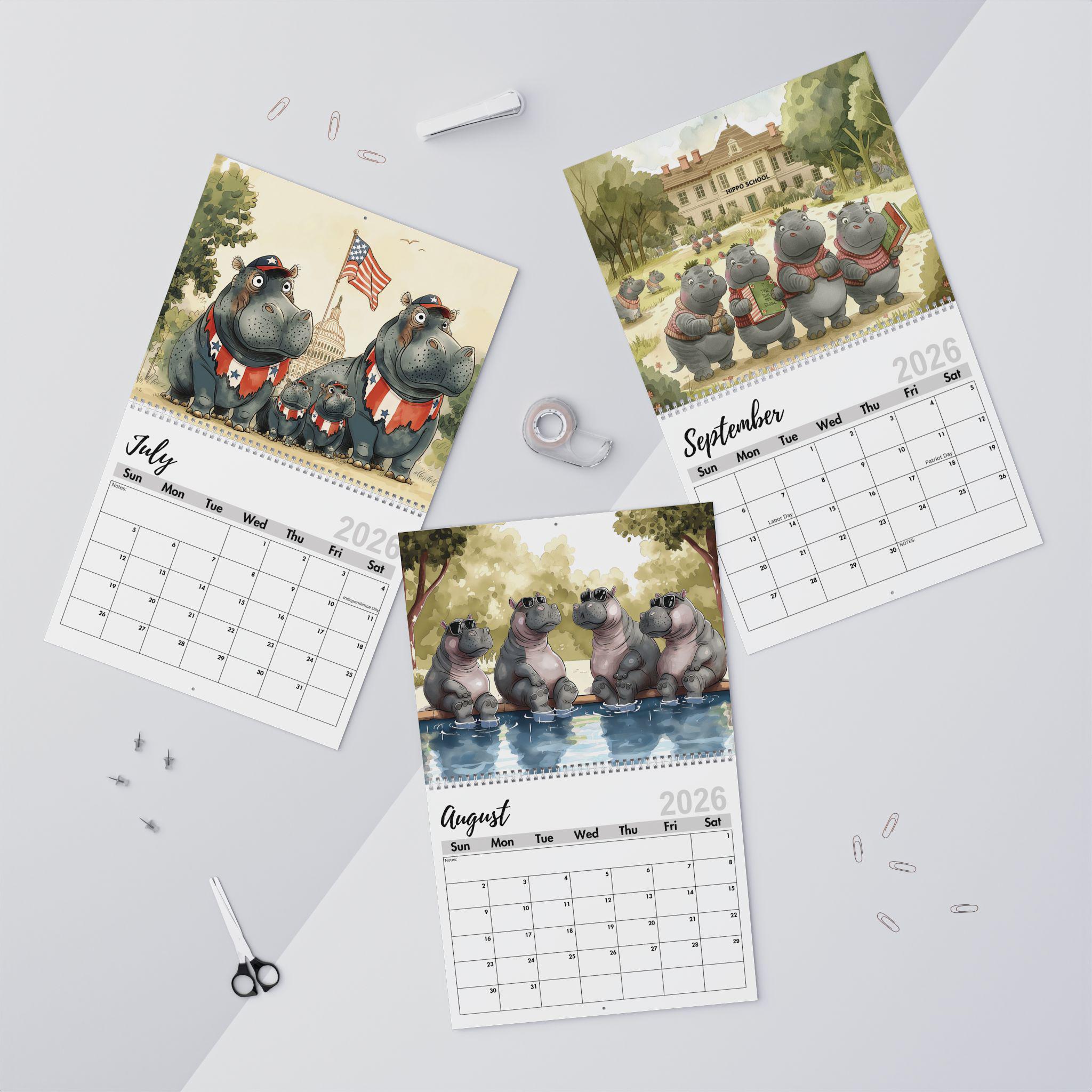 2026 Funny Hippos Wall Calendar, Cute Animal Calendar, Unique Calendar ...