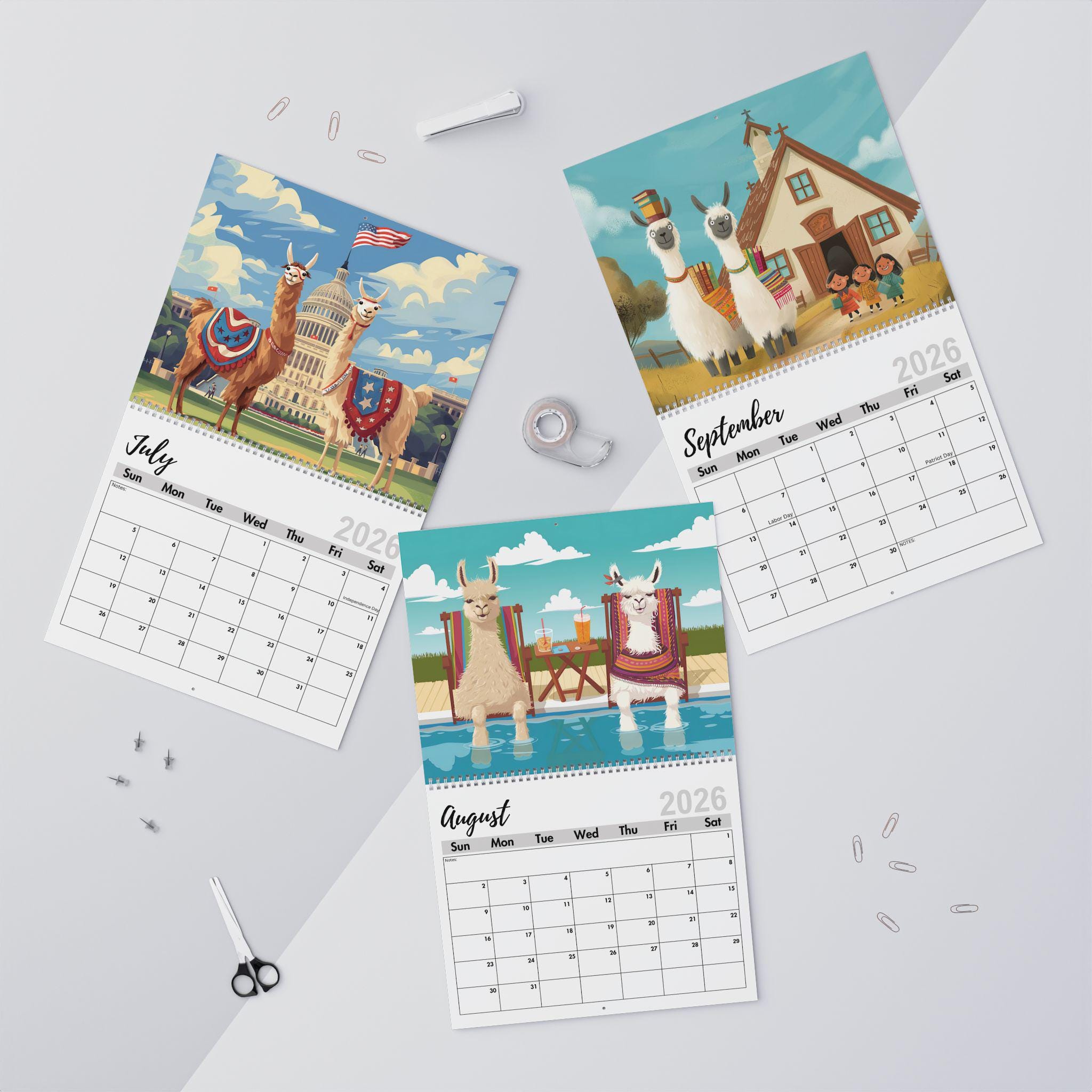 Funny Llamas Calendar 2026, Cute Llamas Art, Kids Room, Home Office ...