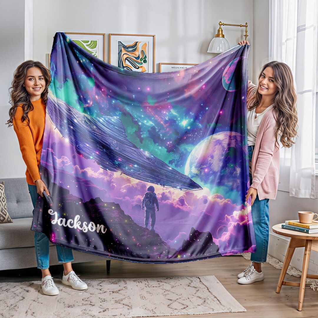 Custom Sci-fi Outer Space Blanket, Personalized Gift for Son, Astronaut ...