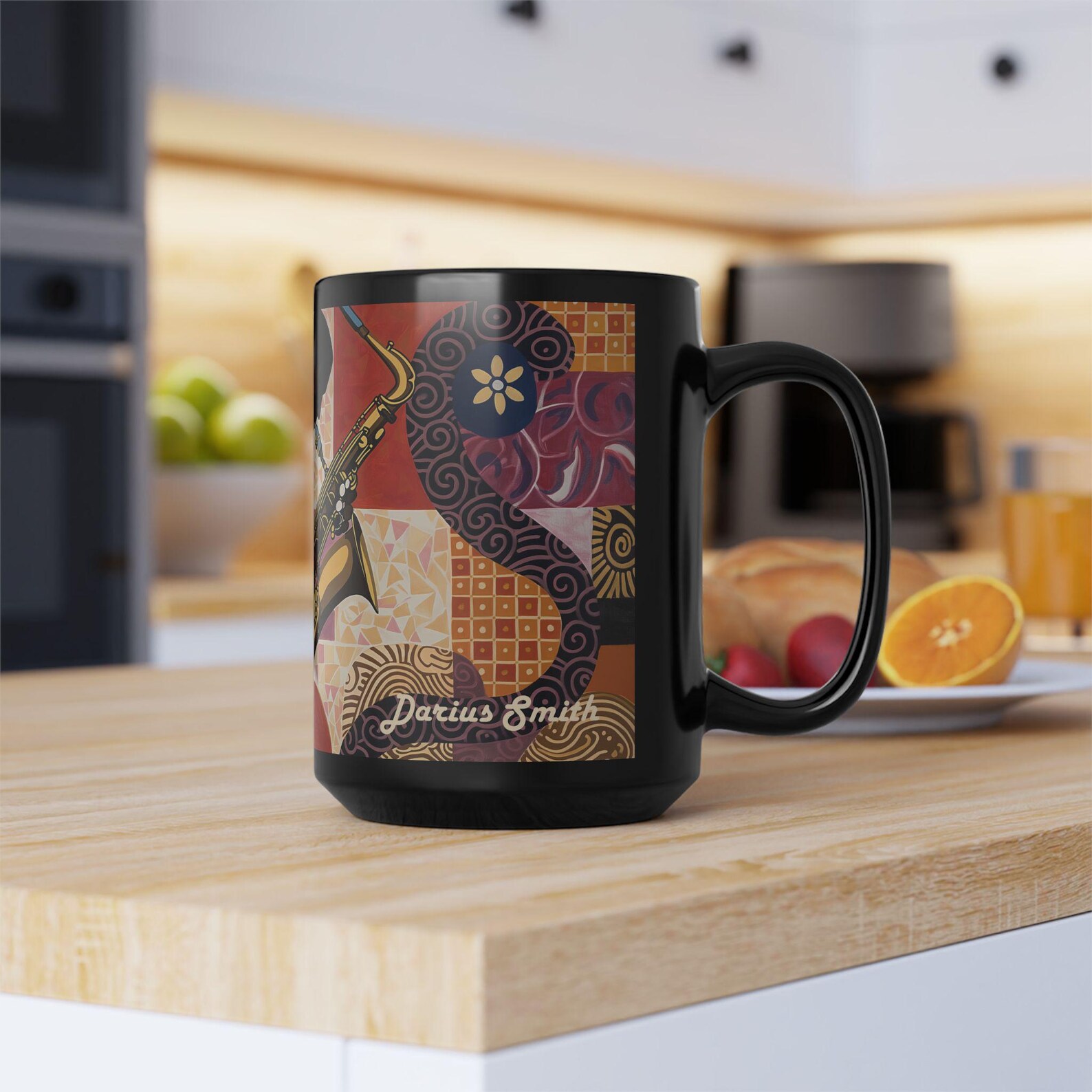CUSTOM Man Playing Jazz Sax Mug, Abstract Art Black Man Music Cup ...