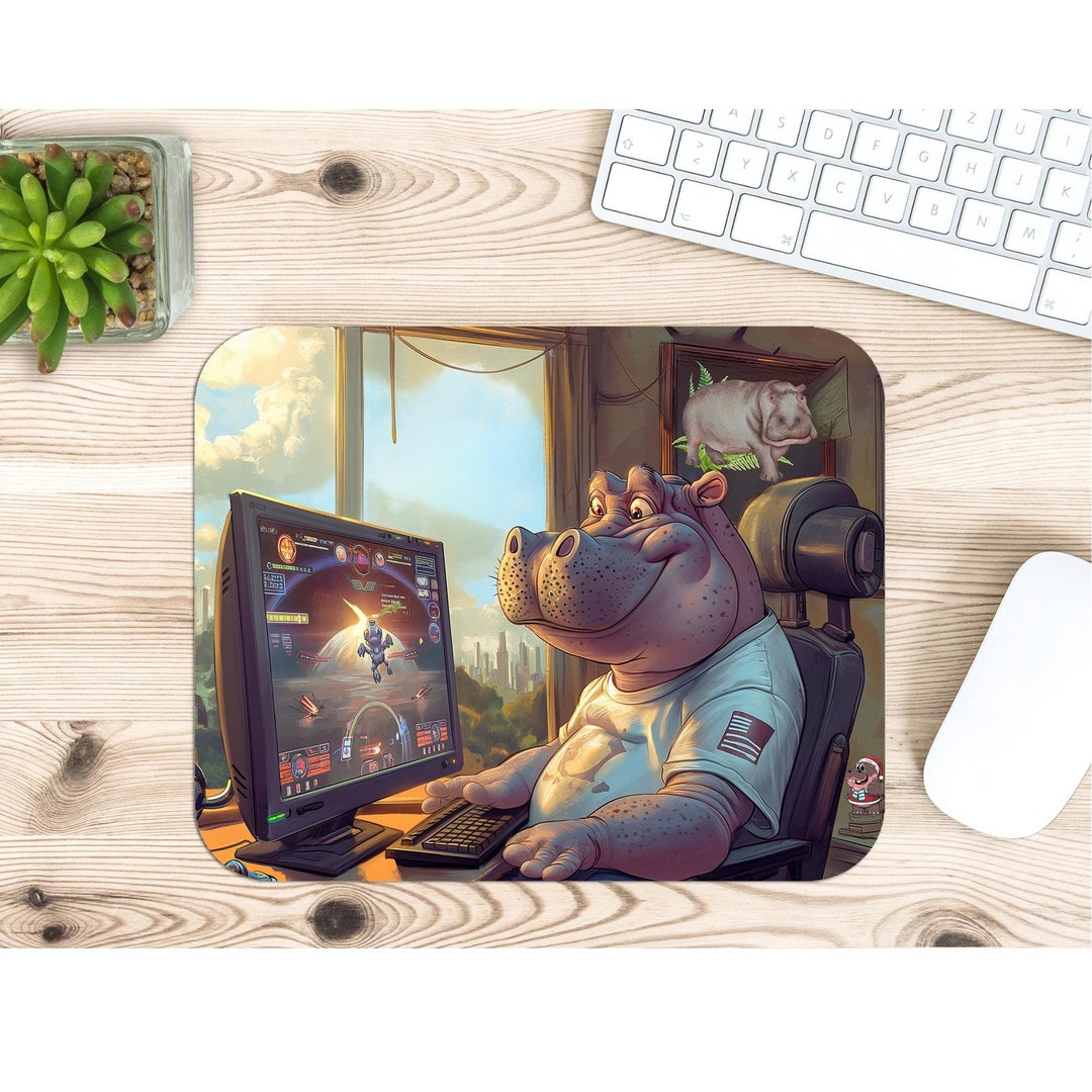 Funny Hippo Mouse Pad, Hippo Playing Video Games, Gift for Gamer, Hippo ...