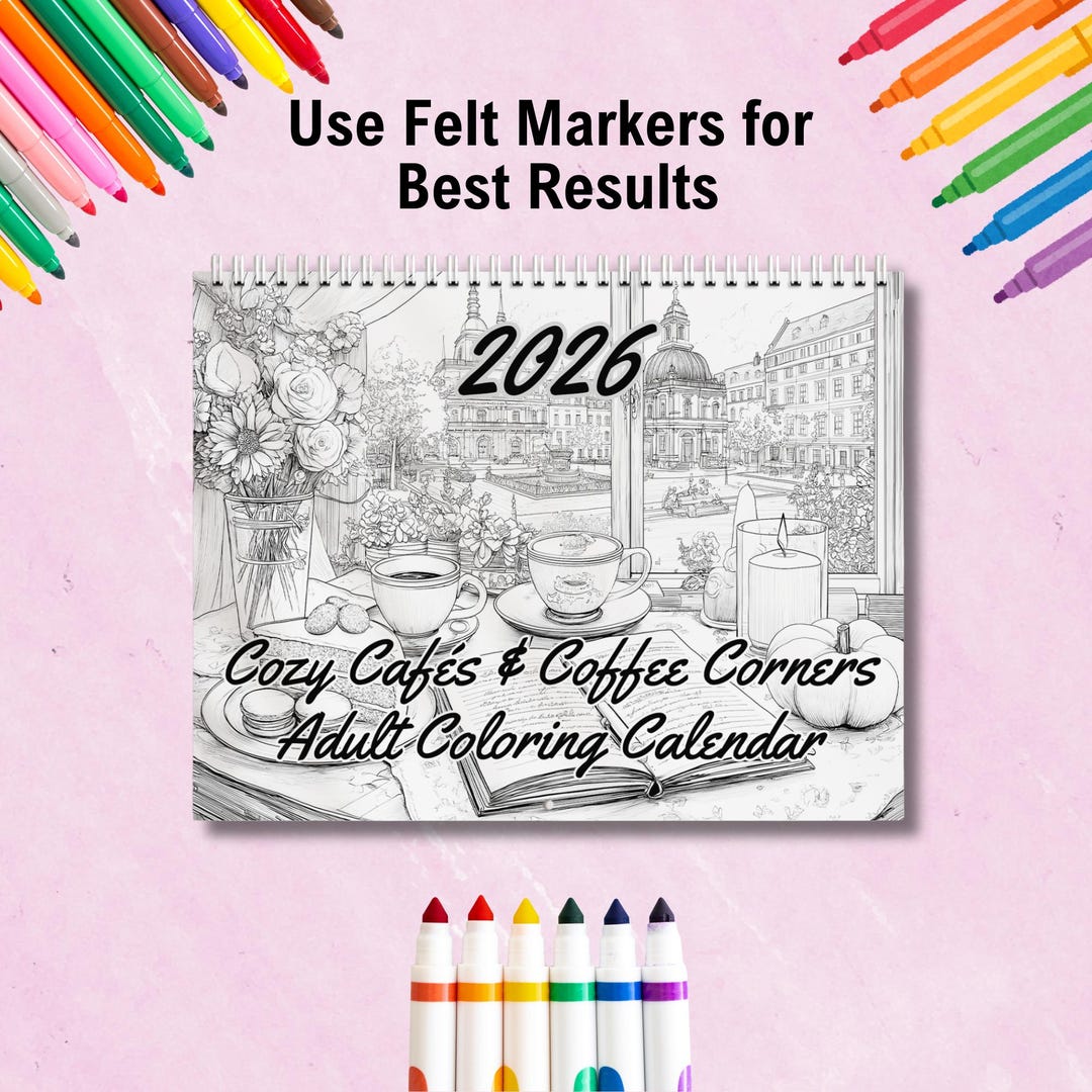 2026 Cozy Cafes & Coffee Corners Adult Coloring Wall Calendar ...