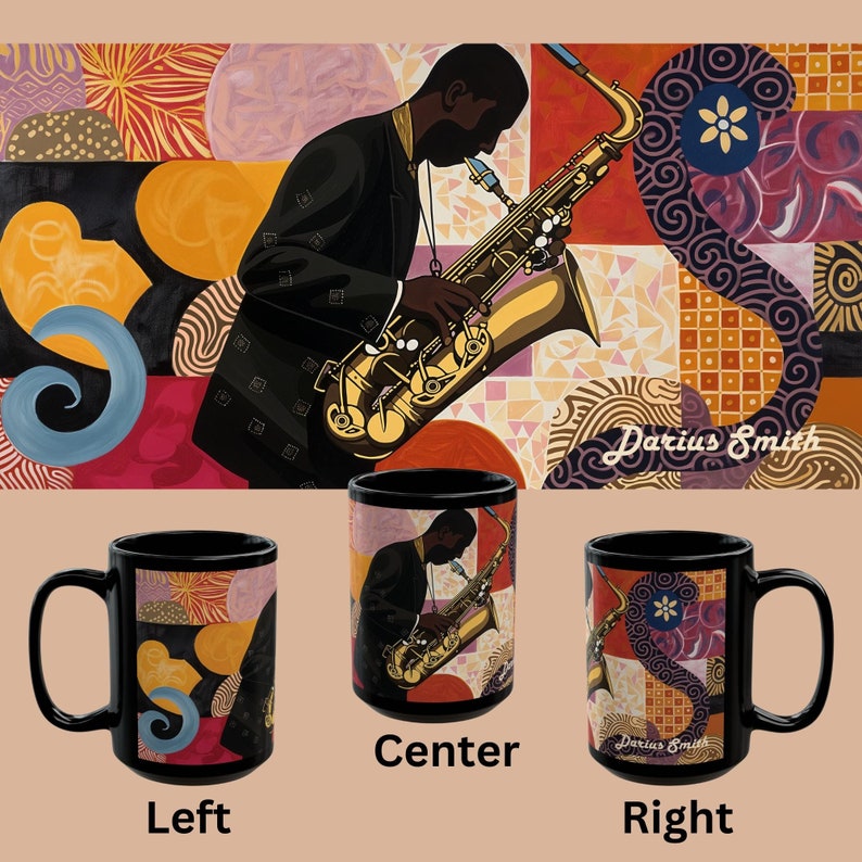 CUSTOM Man Playing Jazz Sax Mug, Abstract Art Black Man Music Cup ...