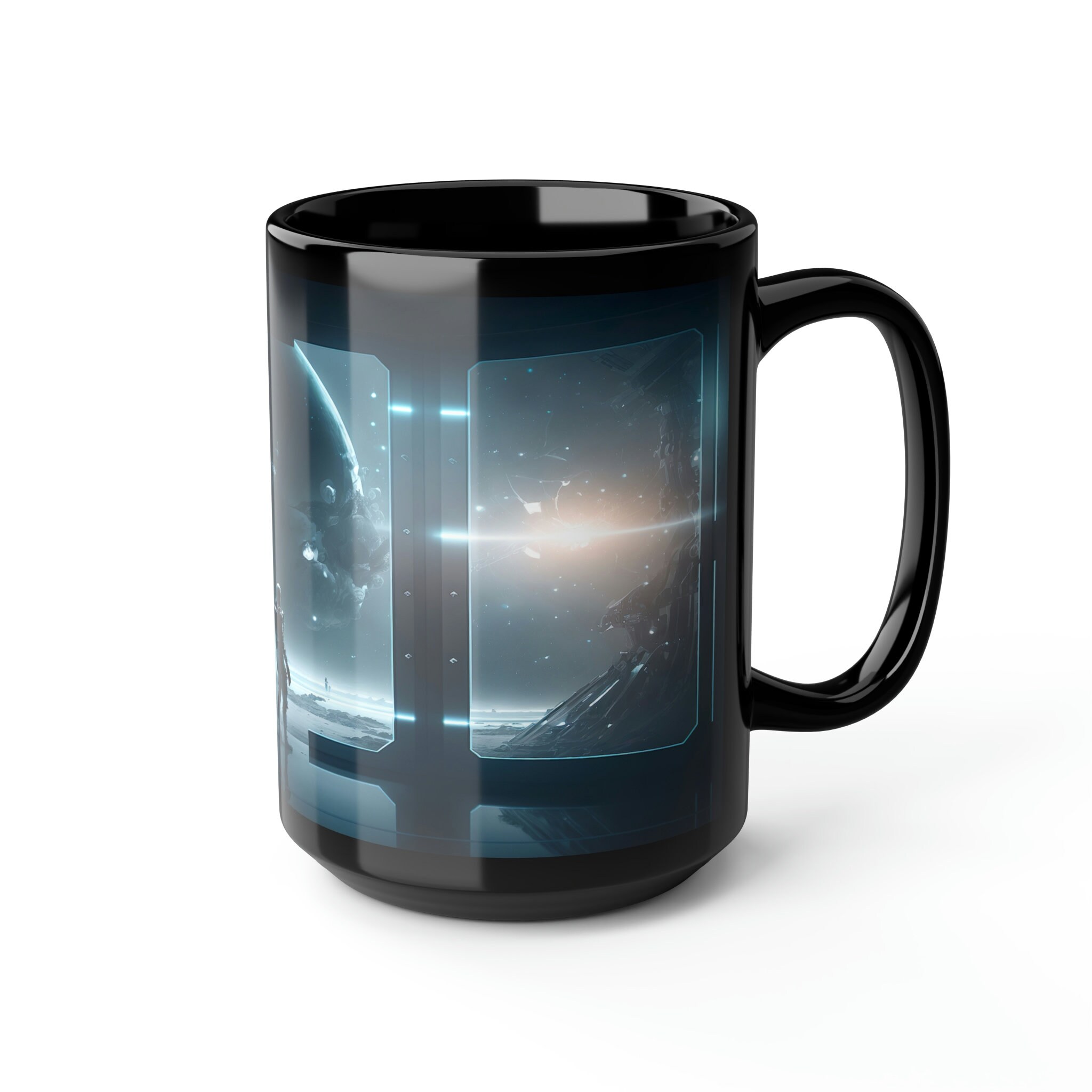 Sci-fi Astronaut in Space Black Mug, 15 Ounce Fantasy Science Fiction ...