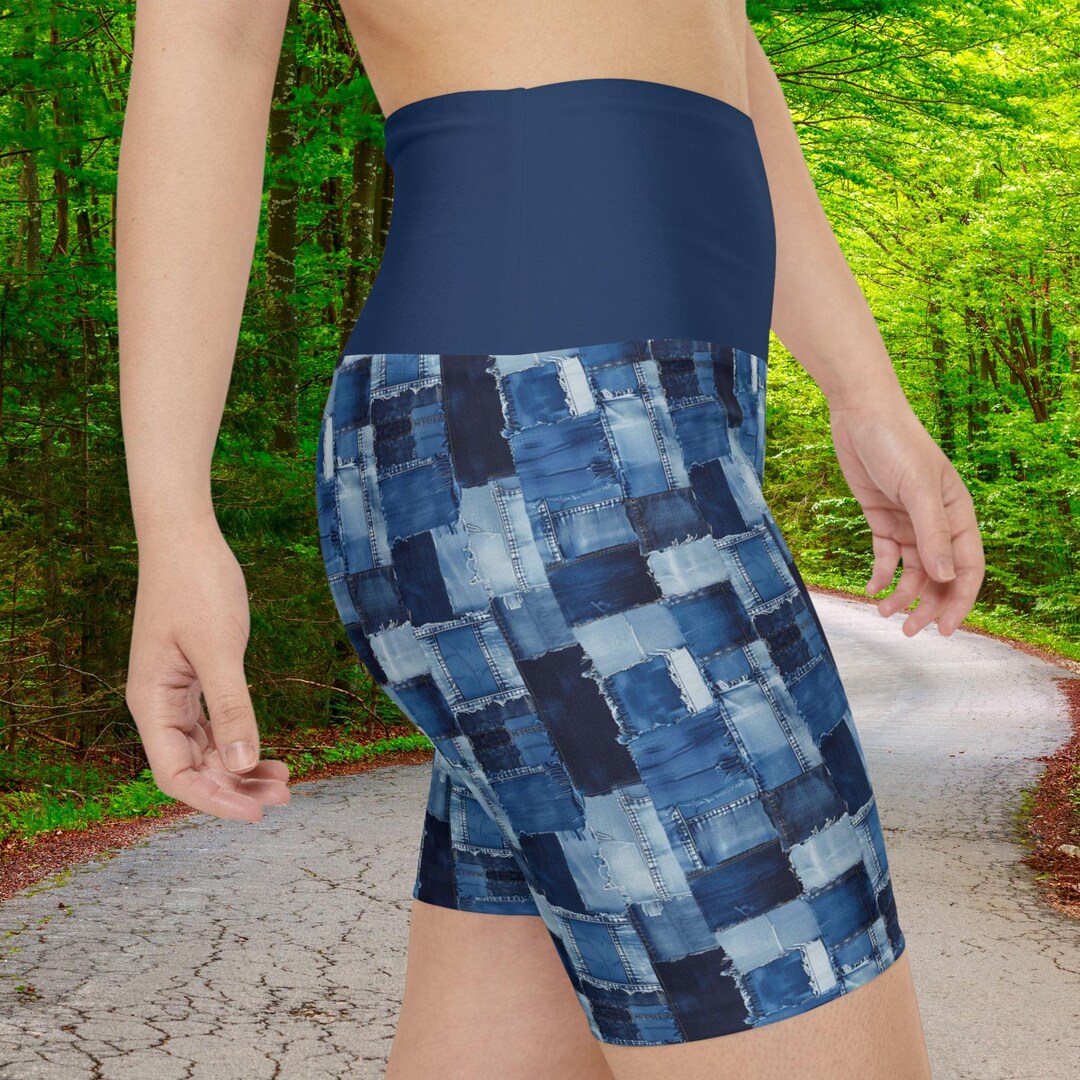 Denim-look Workout Shorts for Women, Stylish Yoga Athletic Wear ...