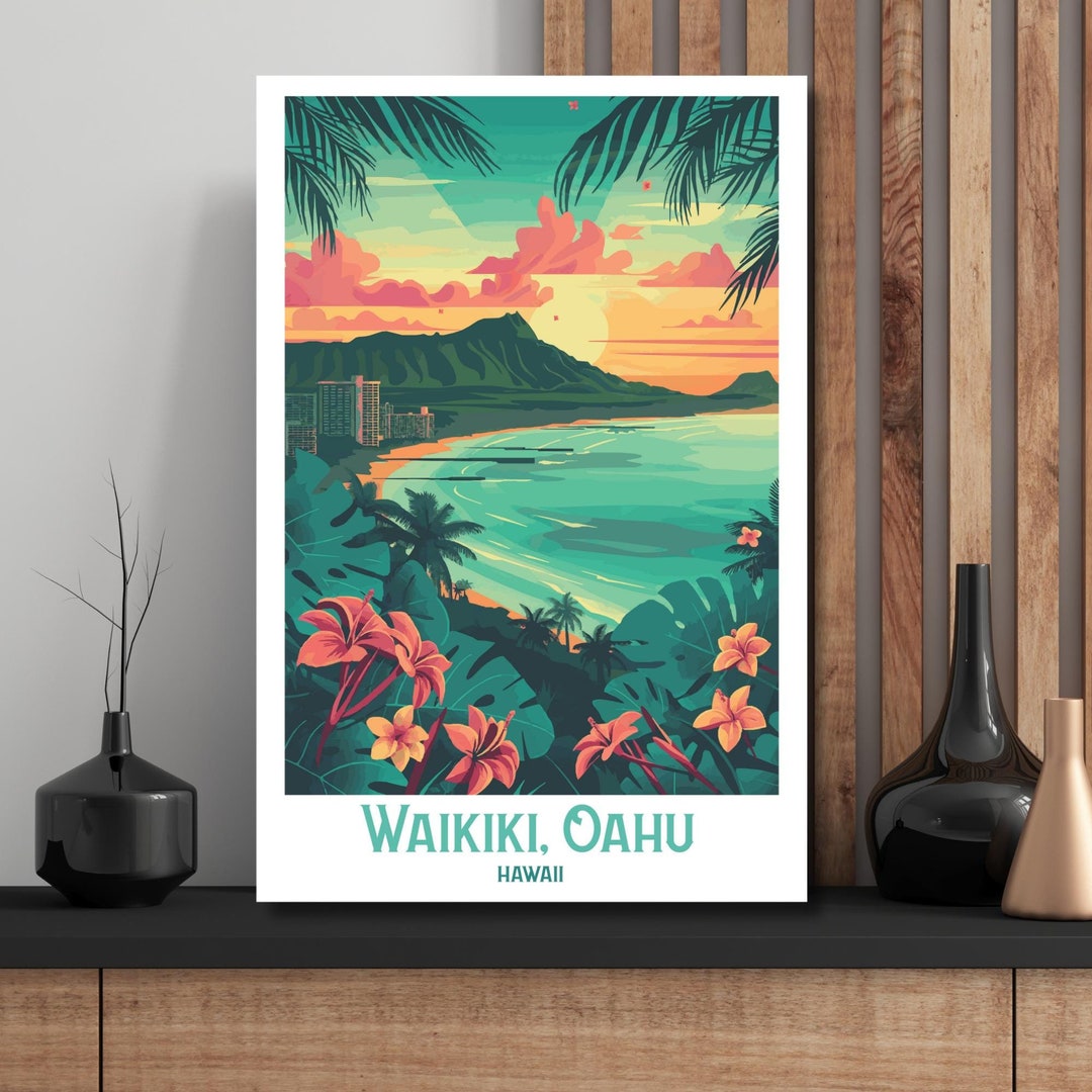Hawaii Wall Art Poster, Vertical Art Print, Waikiki Wall Decor, Home ...