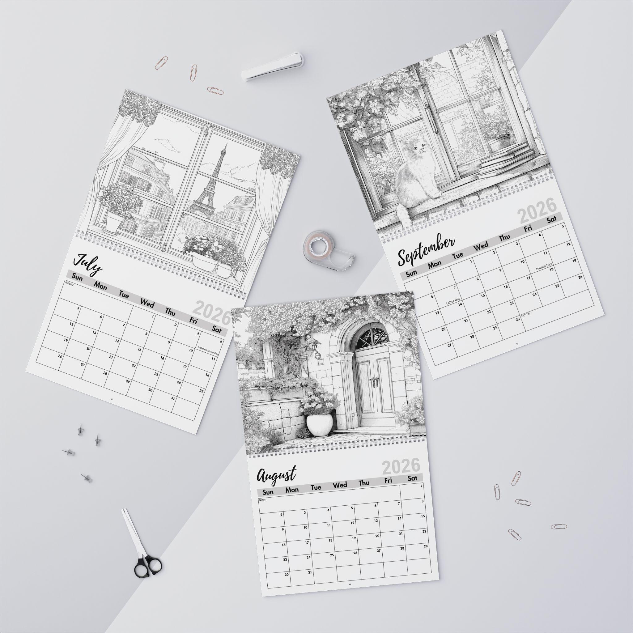 2026 Enchanted Windows & Doors Coloring Wall Calendar, Adult Stress ...