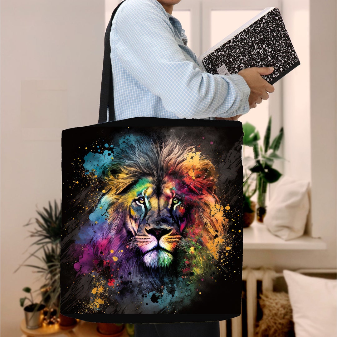 Rainbow Lion Tote Bag Neon Lion's Head Tote African Lion Bag Lion Gift ...