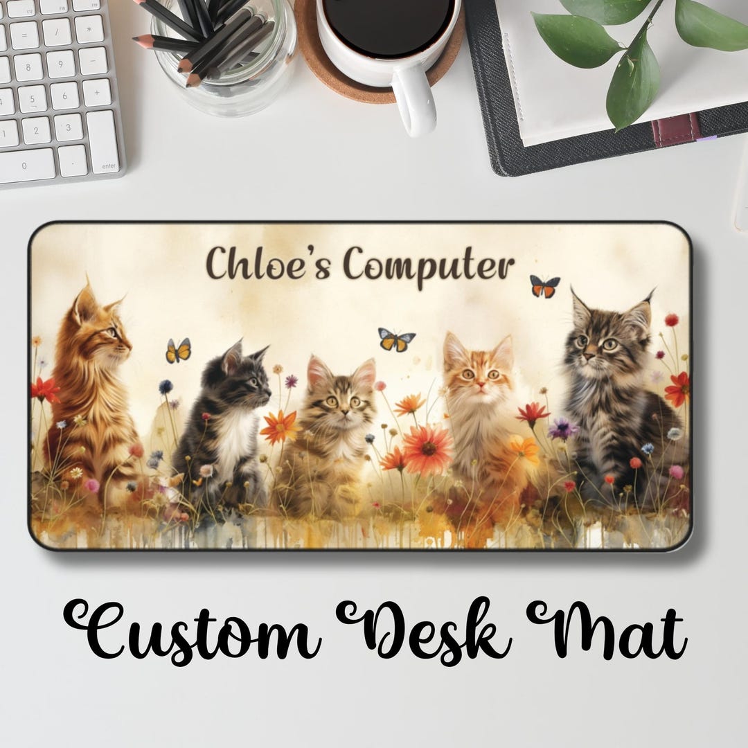CUSTOM Cat Desk Mat, Girls Name Personalized Gift for Daughter, Cat ...