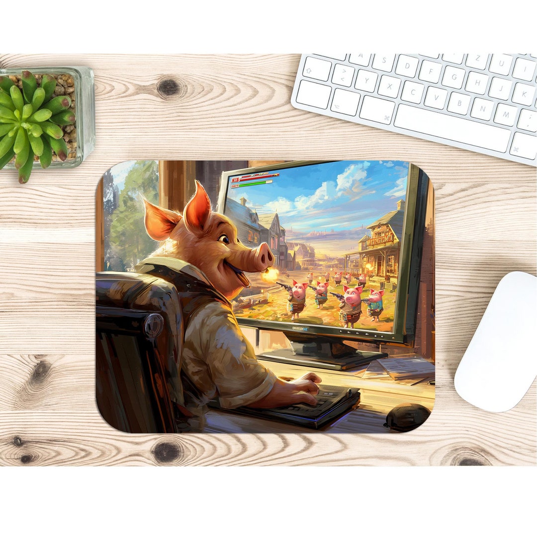 Funny Pig Mouse Pad, Pig Playing Video Games, Gift for Gamer, Pig Lover ...