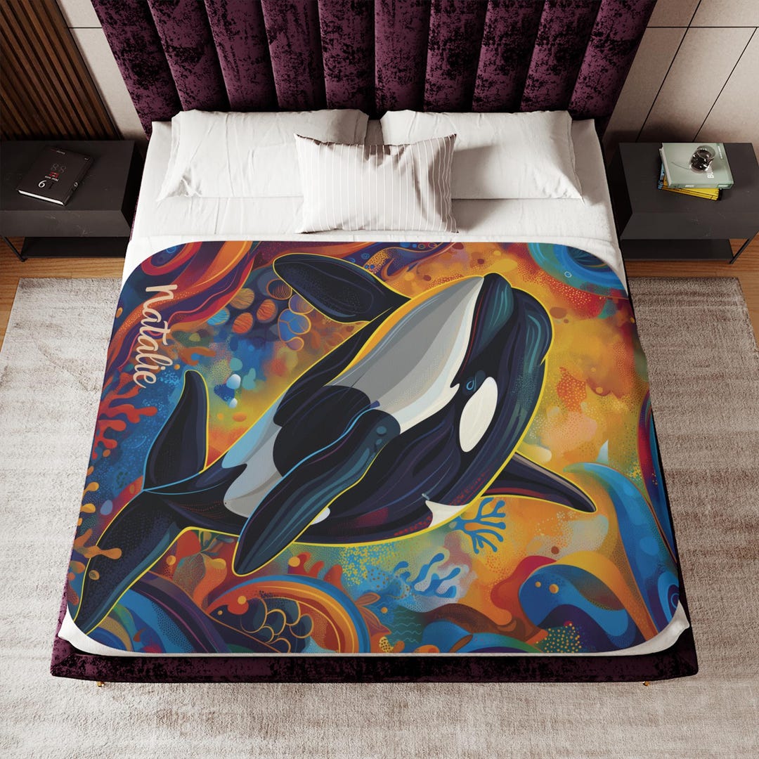 Personalized Orca Killer Whale Sherpa Blanket, Large or Medium Custom ...