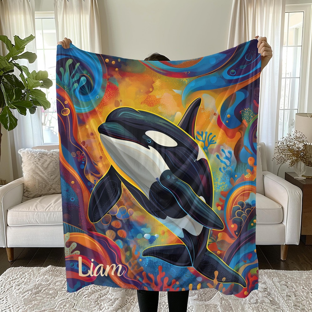 Personalized Orca Sea Life Plush Blanket, Custom Holiday Gift, Killer ...