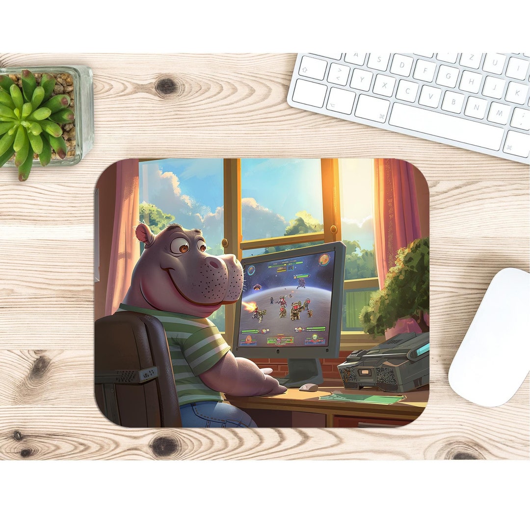 Funny Hippo Mouse Pad, Hippo Playing Video Games, Gift for Gamer, Hippo ...