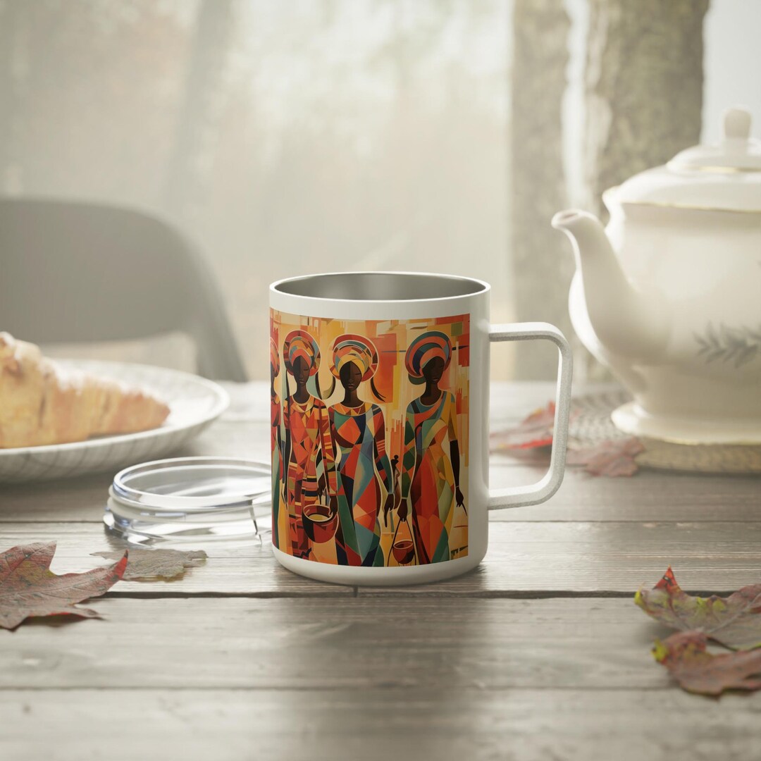 African Tribal Women Insulated Coffee Mug, Black Queen Art Travel Cup ...