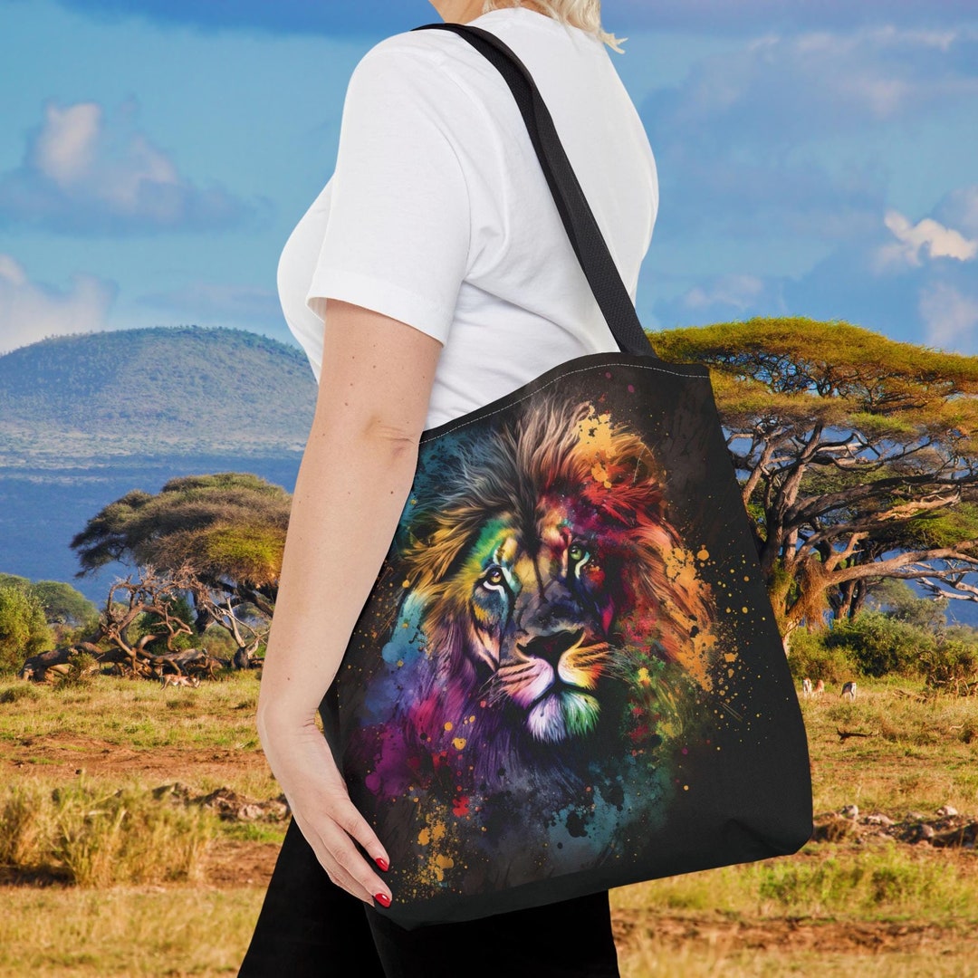 Rainbow Lion Tote Bag, Colorful Lion's Head, African Lion Bag, Lion ...