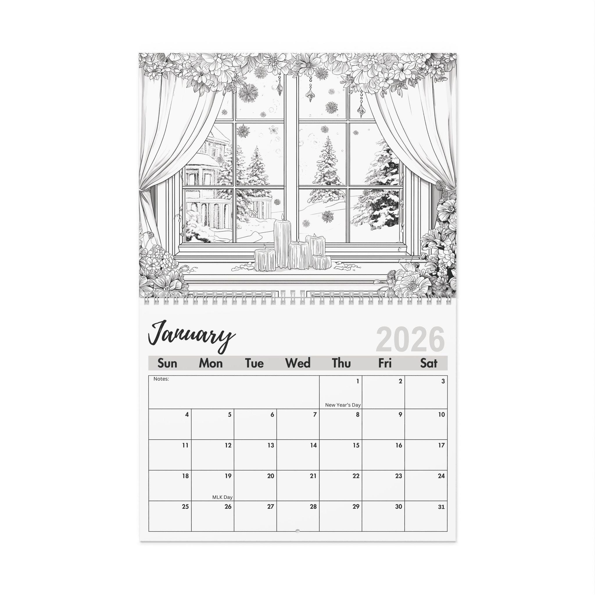 2026 Enchanted Windows & Doors Coloring Wall Calendar, Adult Stress ...