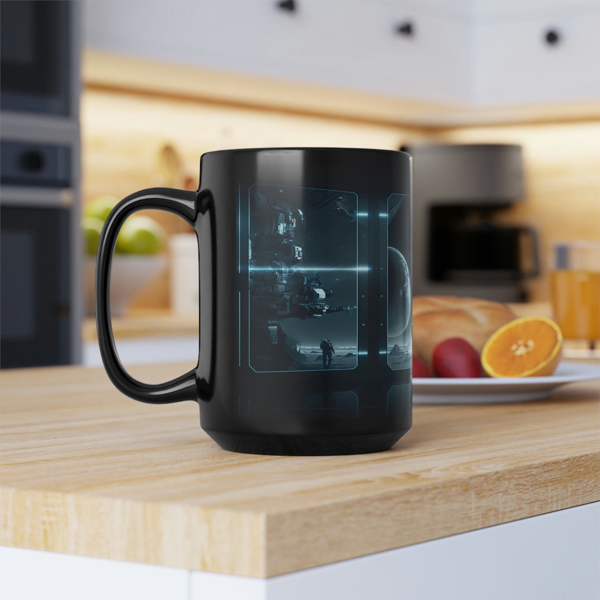 Sci-fi Astronaut in Space Black Mug, 15 Ounce Fantasy Science Fiction ...