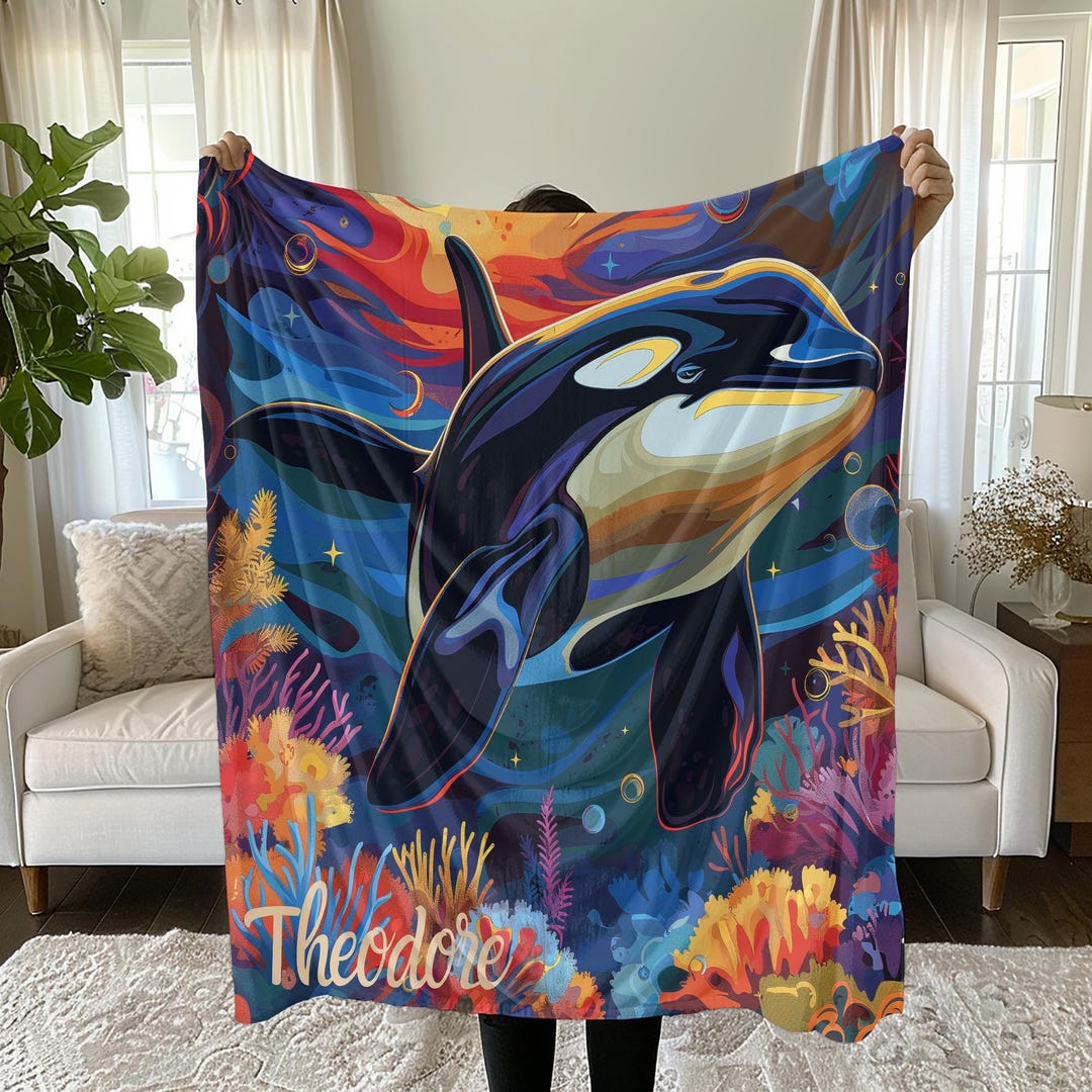 Custom Orca Killer Whale Blanket, Personalized Gift, Sea Life Throw ...