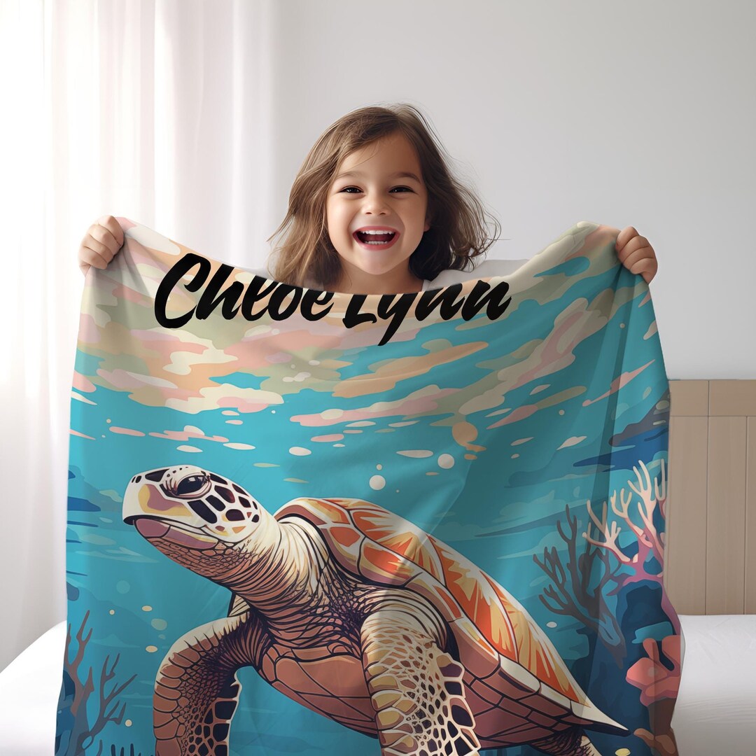 CUSTOM Sea Turtle Blanket, Personalized Childs Gift, Custom Girls Name ...