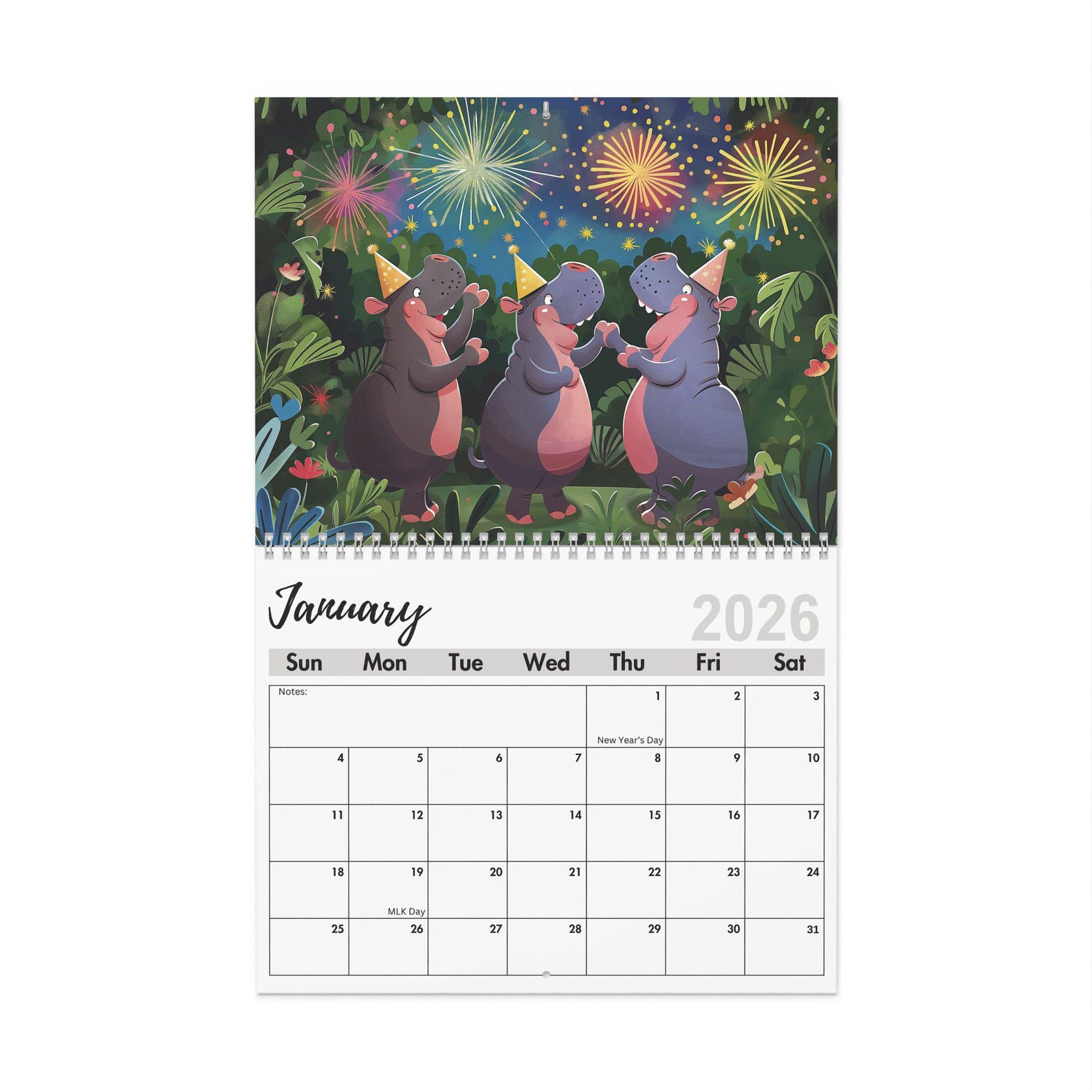 2026 Funny Hippos Wall Calendar, Cute Animal Calendar, Unique Calendar ...