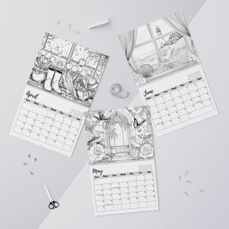 2026 Enchanted Windows & Doors Coloring Wall Calendar, Adult Stress ...