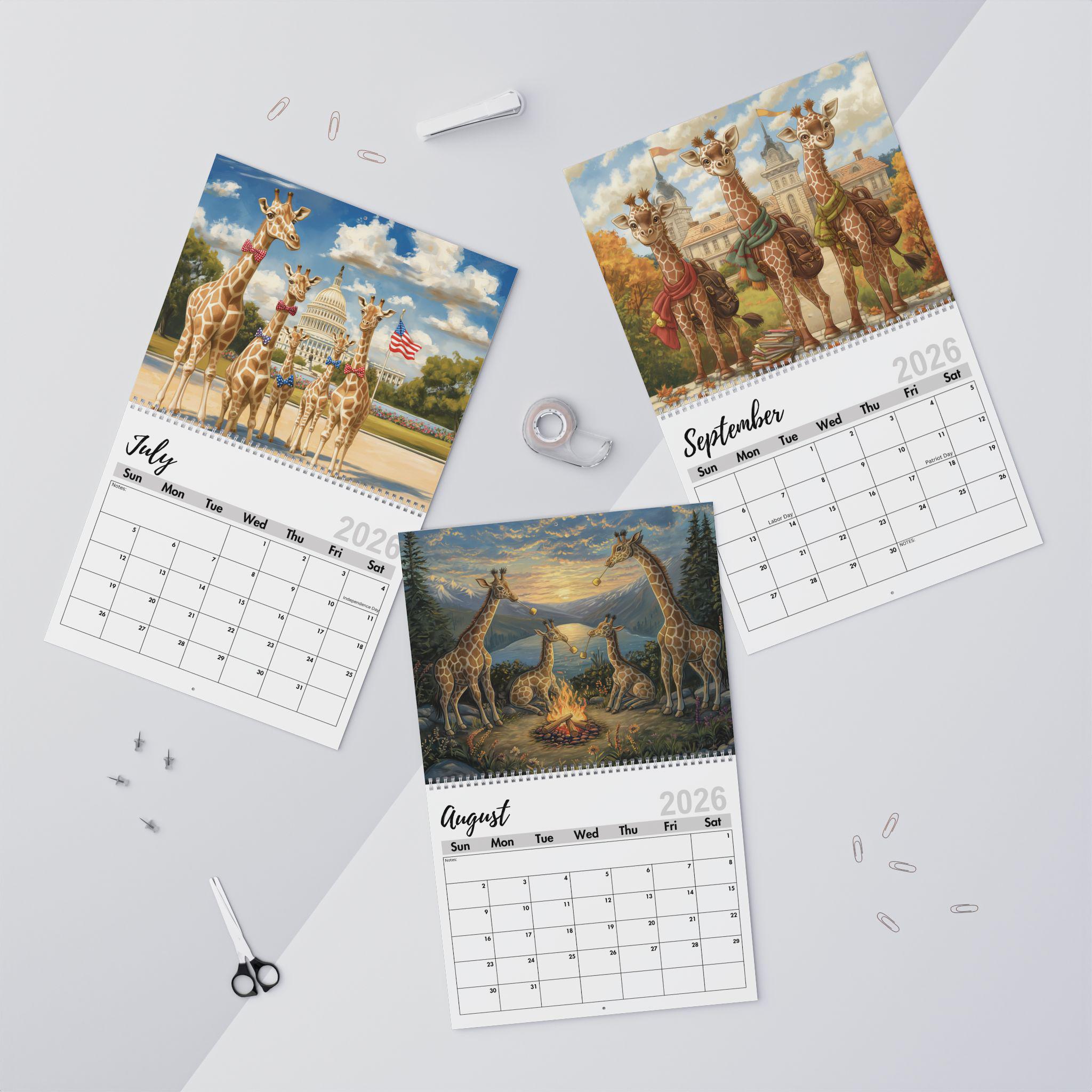 Funny Giraffes Wall Calendar, 2026 Wildlife Planner, Cartoon African ...