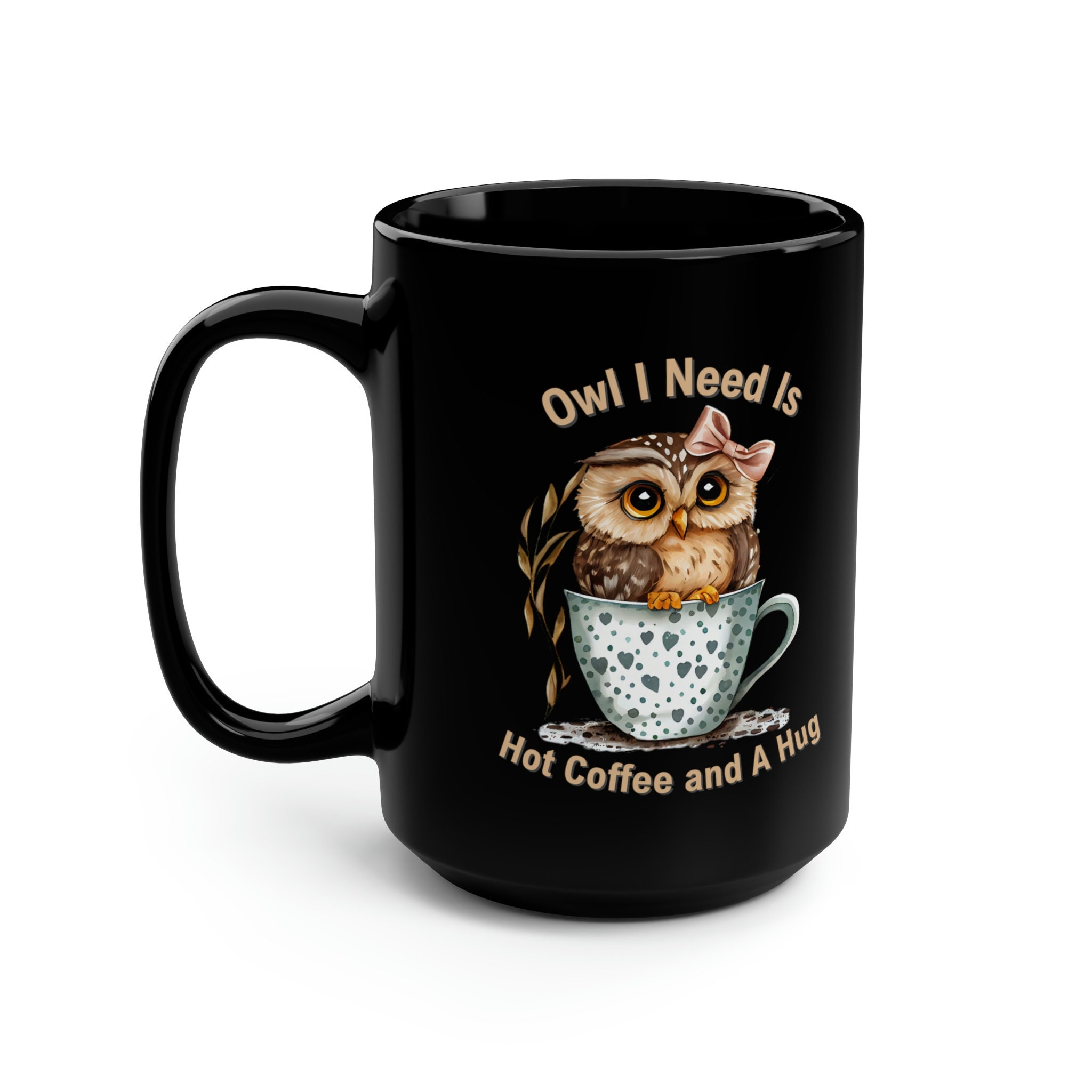 CUTE OWL MUG - Large Black Mug 15oz - Owl Lover Coffee Mug - Owl Gift ...