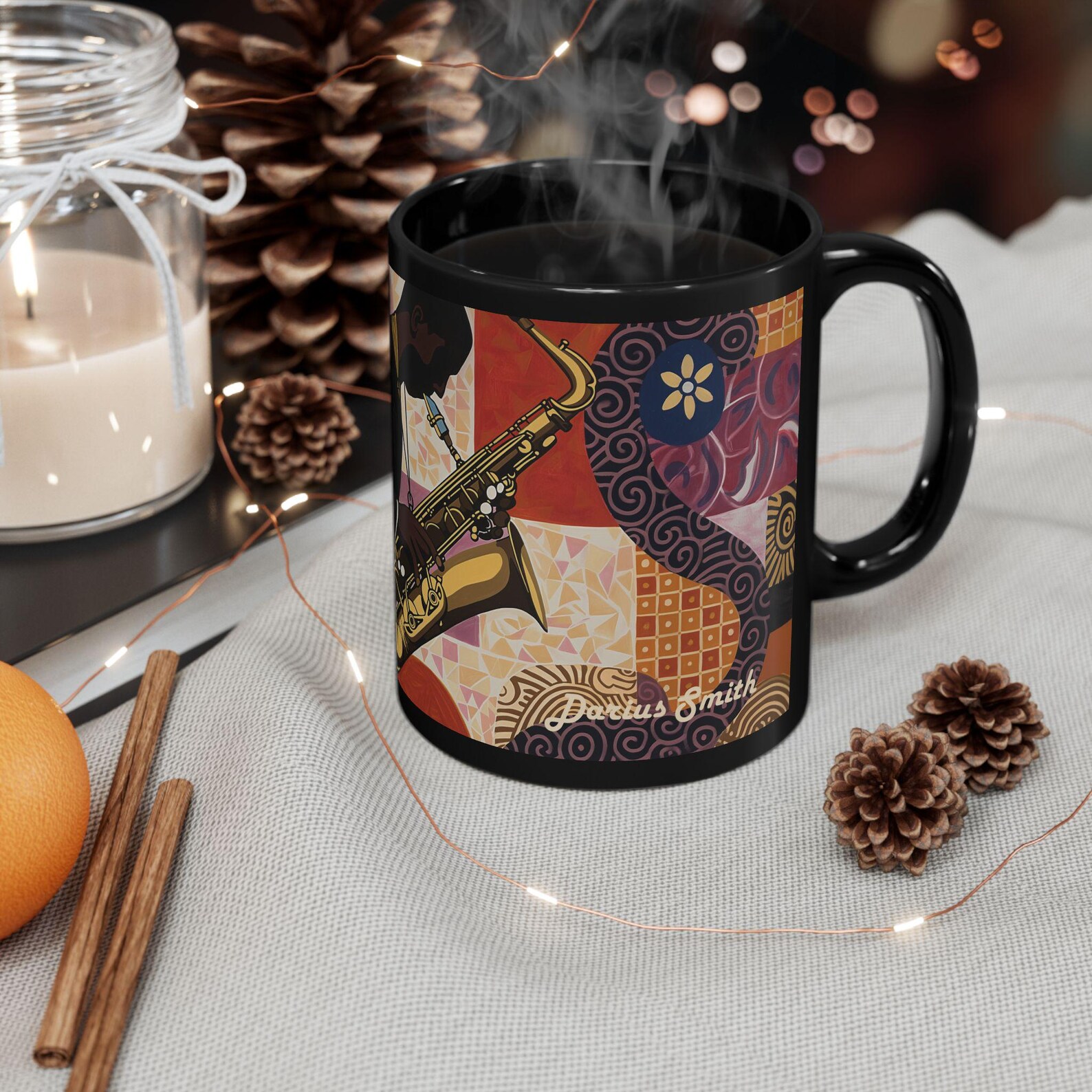 CUSTOM Man Playing Jazz Sax Mug, Abstract Art Black Man Music Cup ...