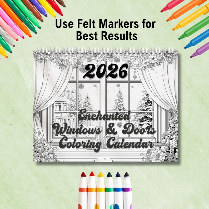 2026 Enchanted Windows & Doors Coloring Wall Calendar, Adult Stress ...