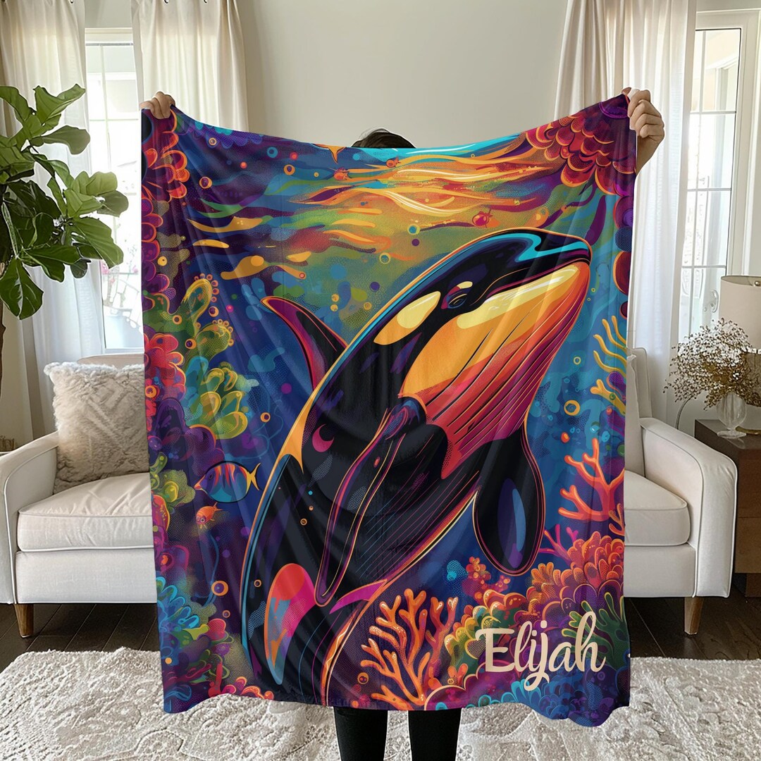 Custom Orca Sea Life Blanket, Personalized Gift, Killer Whale Throw ...