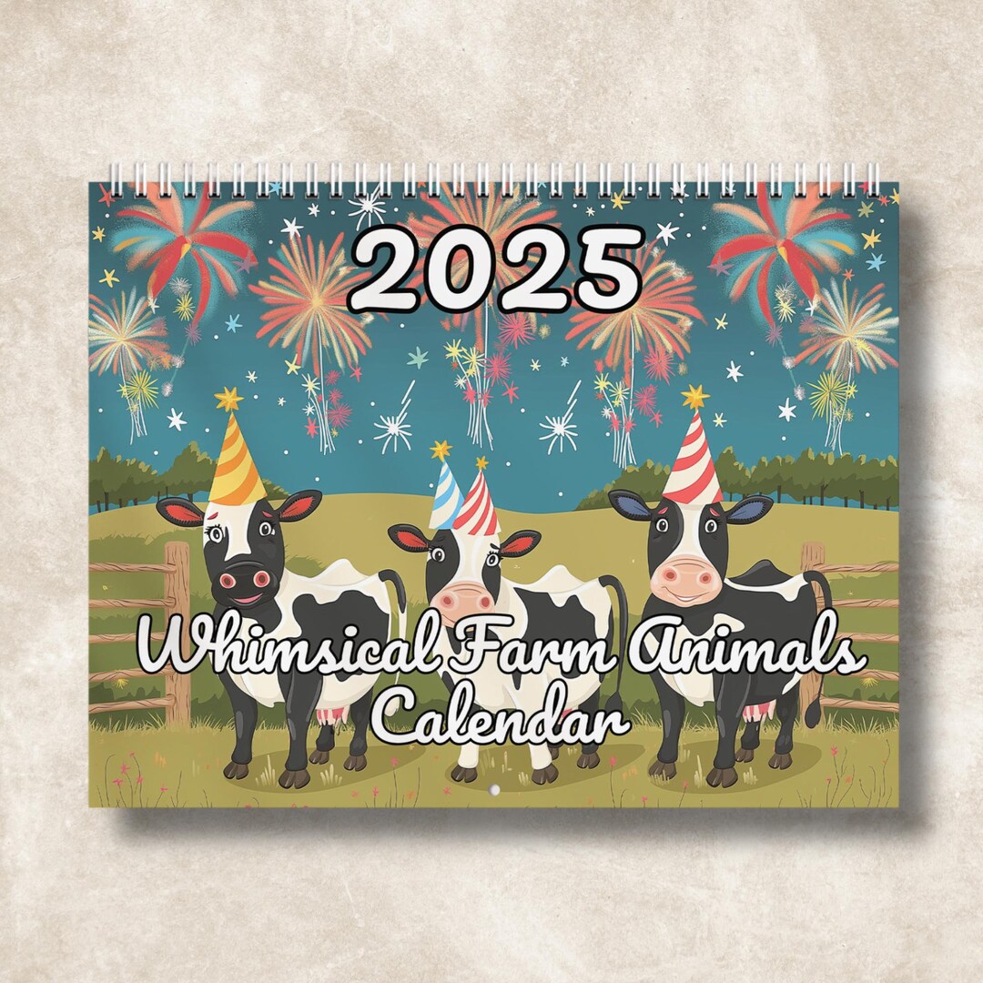 Funny Farm Animals Wall Calendar, 2025 Cartoon Calendar, Cute Cow Pig ...