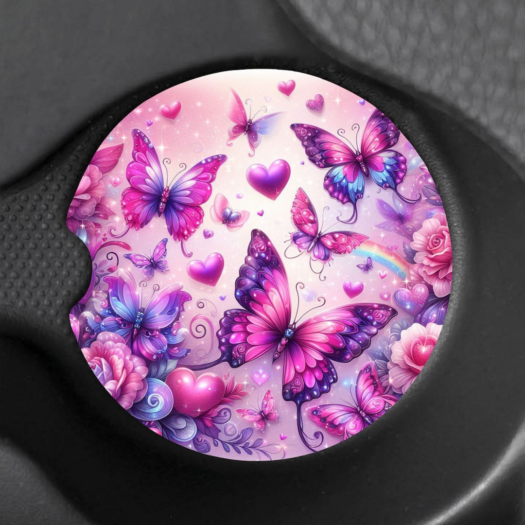 Butterfly Car Coasters, Purple and Pink Butterfly Car Decor, Butterfly ...