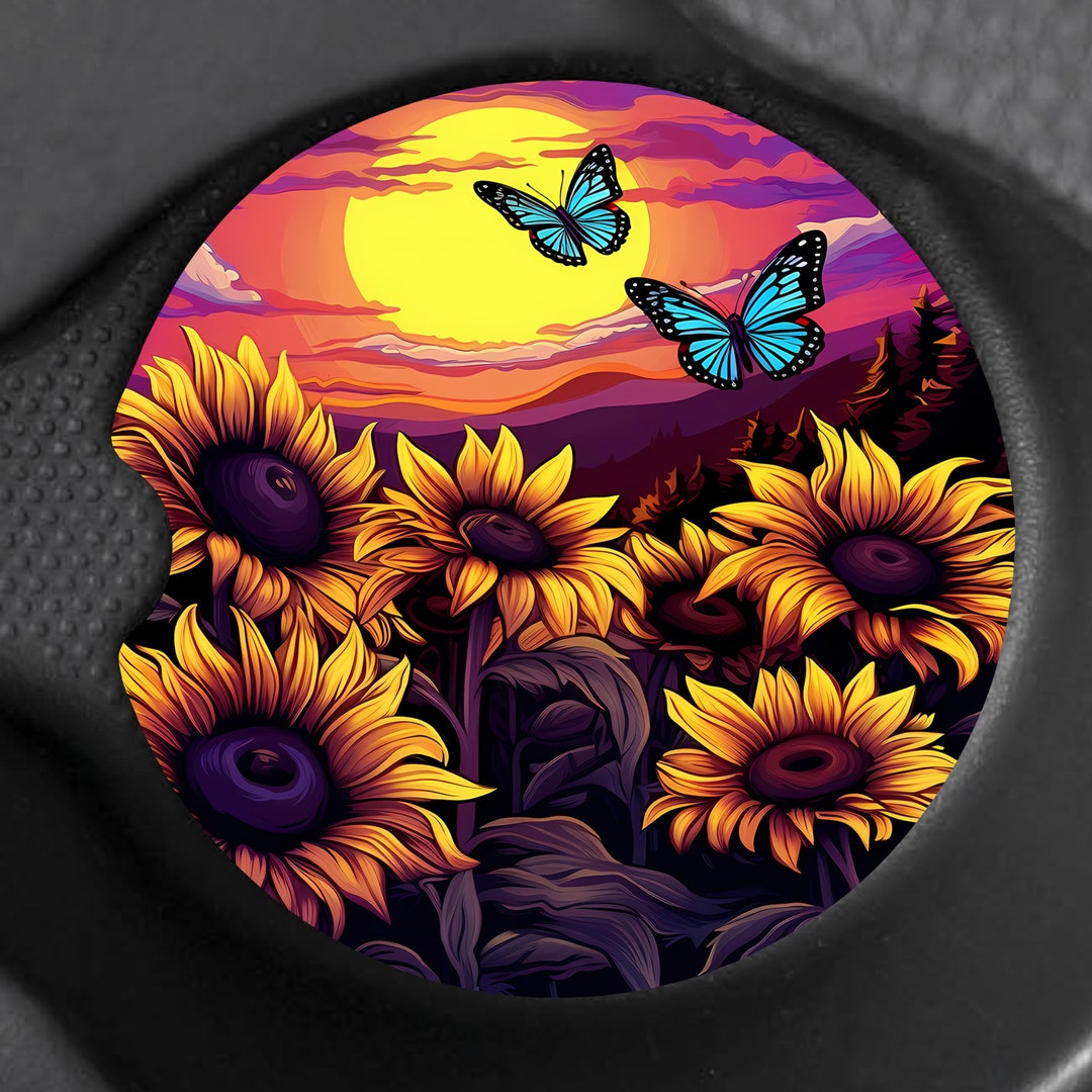 Sunflower Car Coasters, Butterfly Car Coasters, Sunset Car Coasters ...