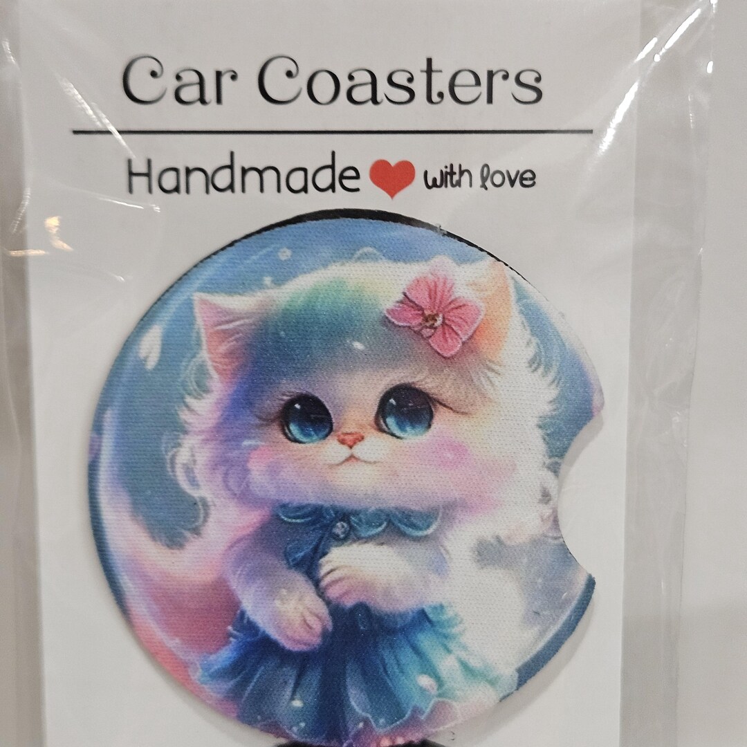 Cat Car Coasters, Cat Gift, Kitten Car Coasters, Cat Car Decor, Cat Car ...
