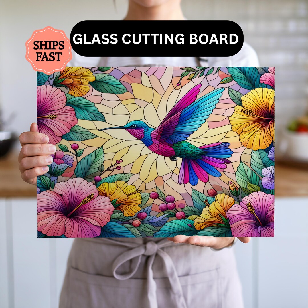 Hummingbird Glass Cutting Board Kitchen Decor - Etsy