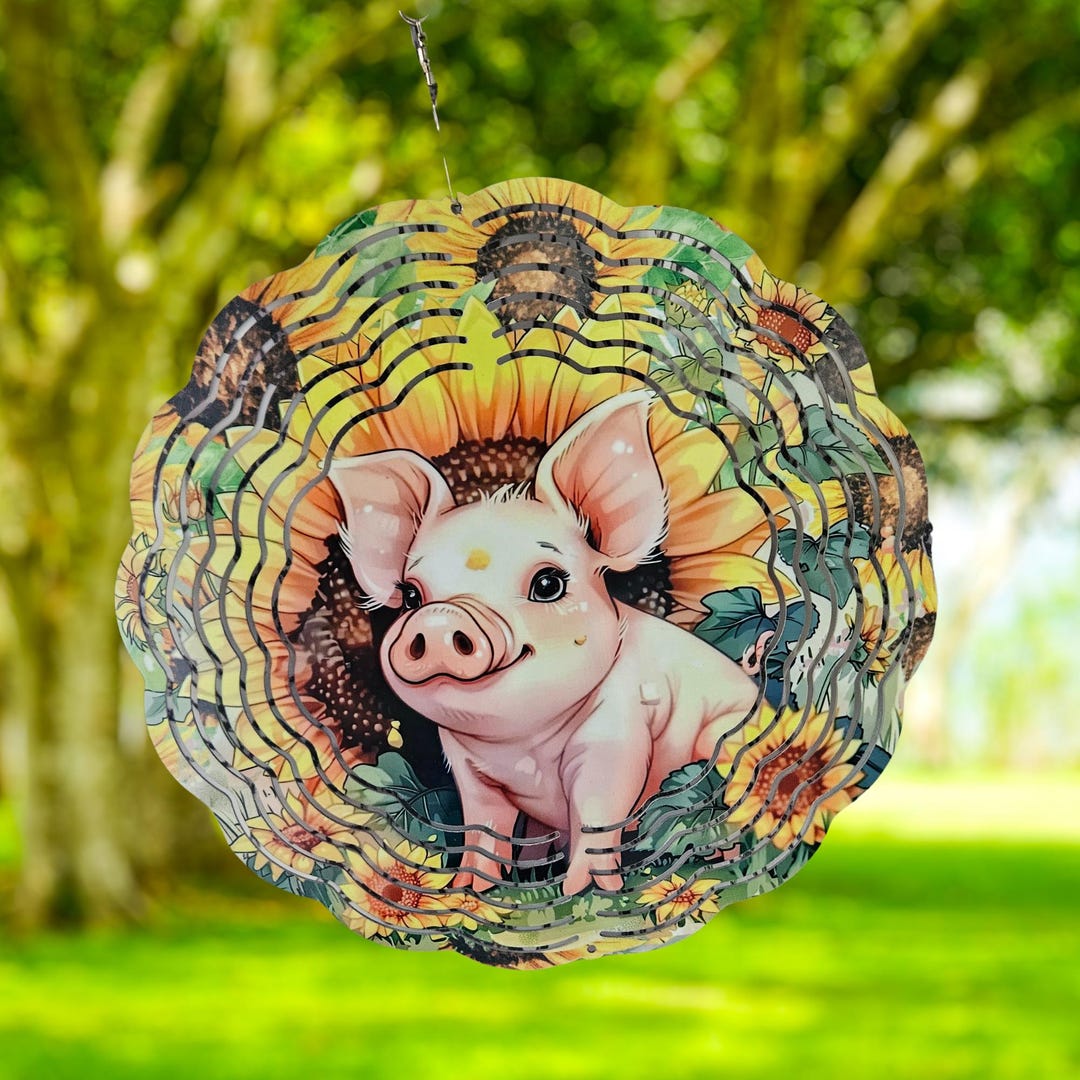 Cute Pig Wind Spinner With Sunflowers for Pig Lovers Cute Piggy Yard ...