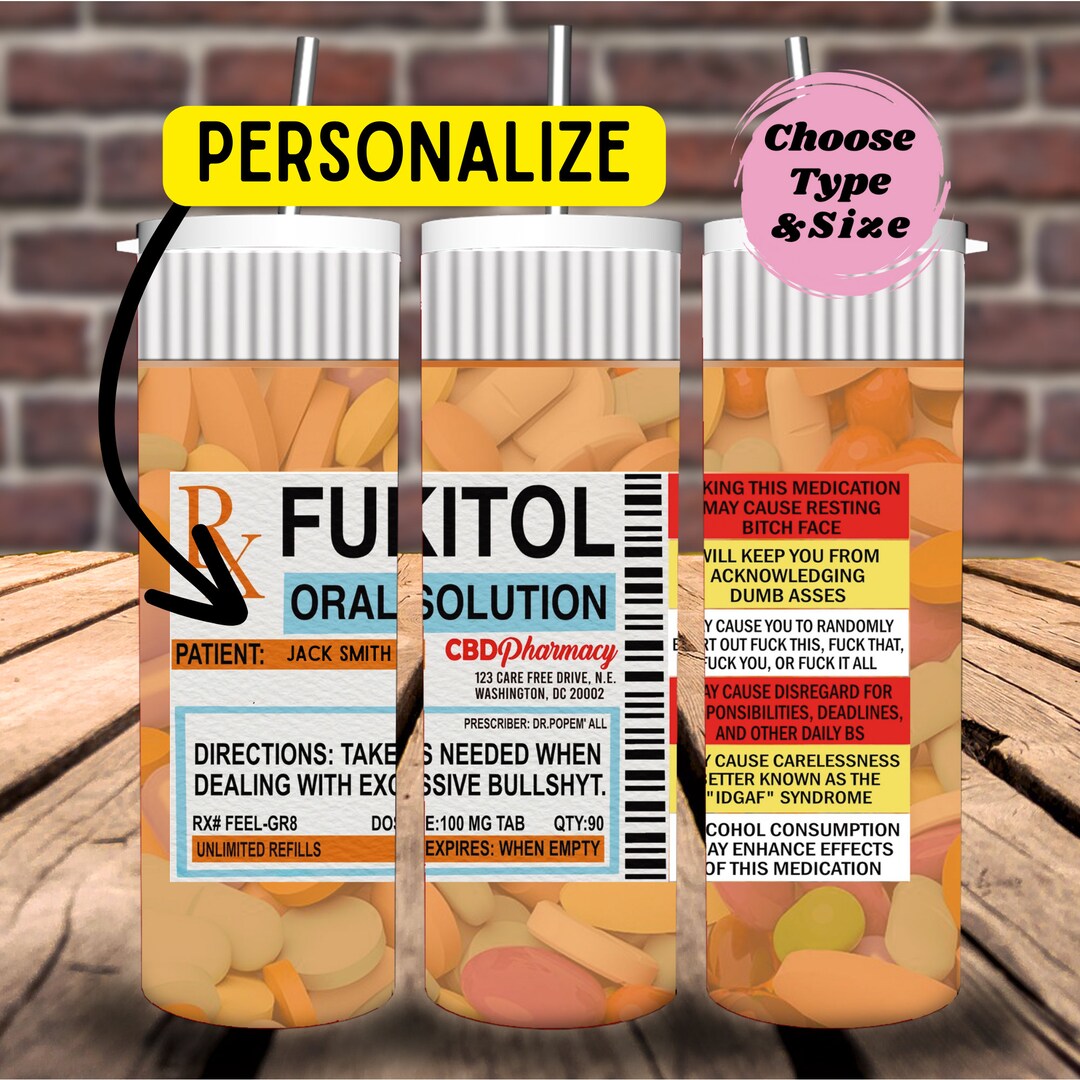 Fukitol Prescription Tumbler: Personalized Pharmacy Student/tech Gift ...
