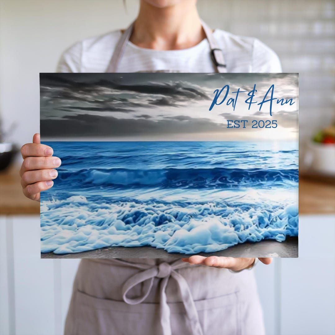 Ocean Glass Cutting Board, Coastal Kitchen Beachy Charcuterie Board ...