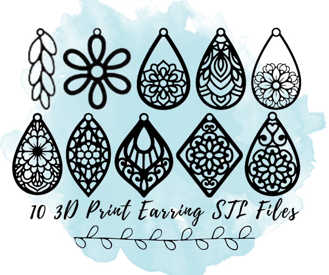10 Earring STL Files, Teardrop Earring 3D Print Models, Dangle Earring ...