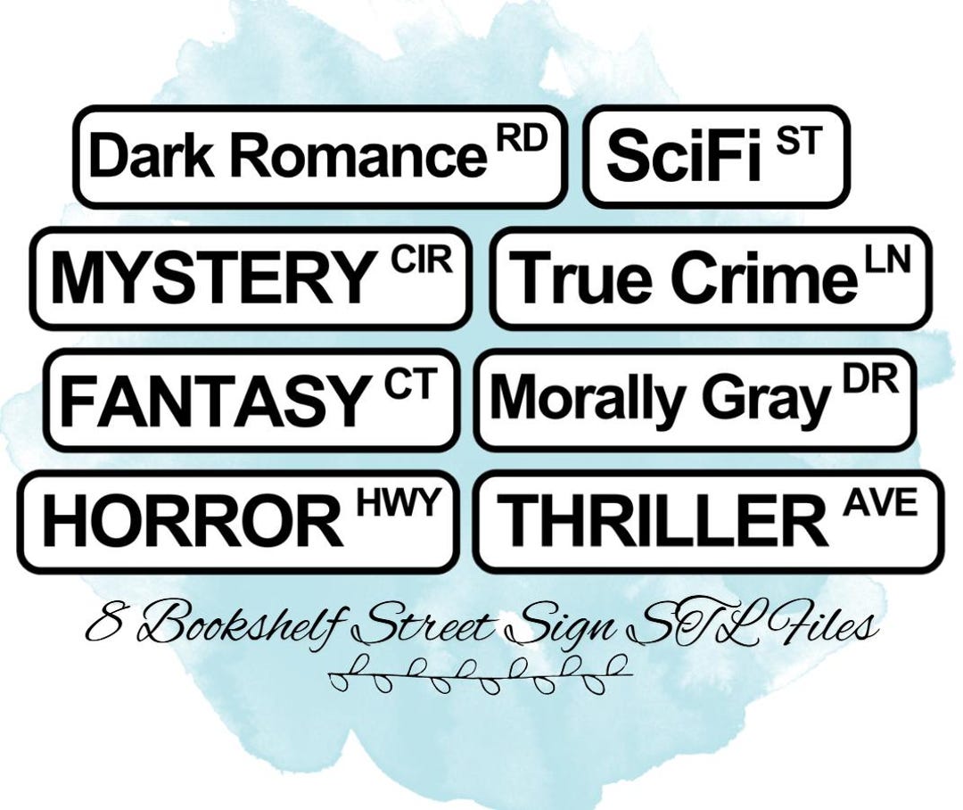8 Bookshelf Street Sign STL Files, Bookish Decor STL Files, Bookish ...