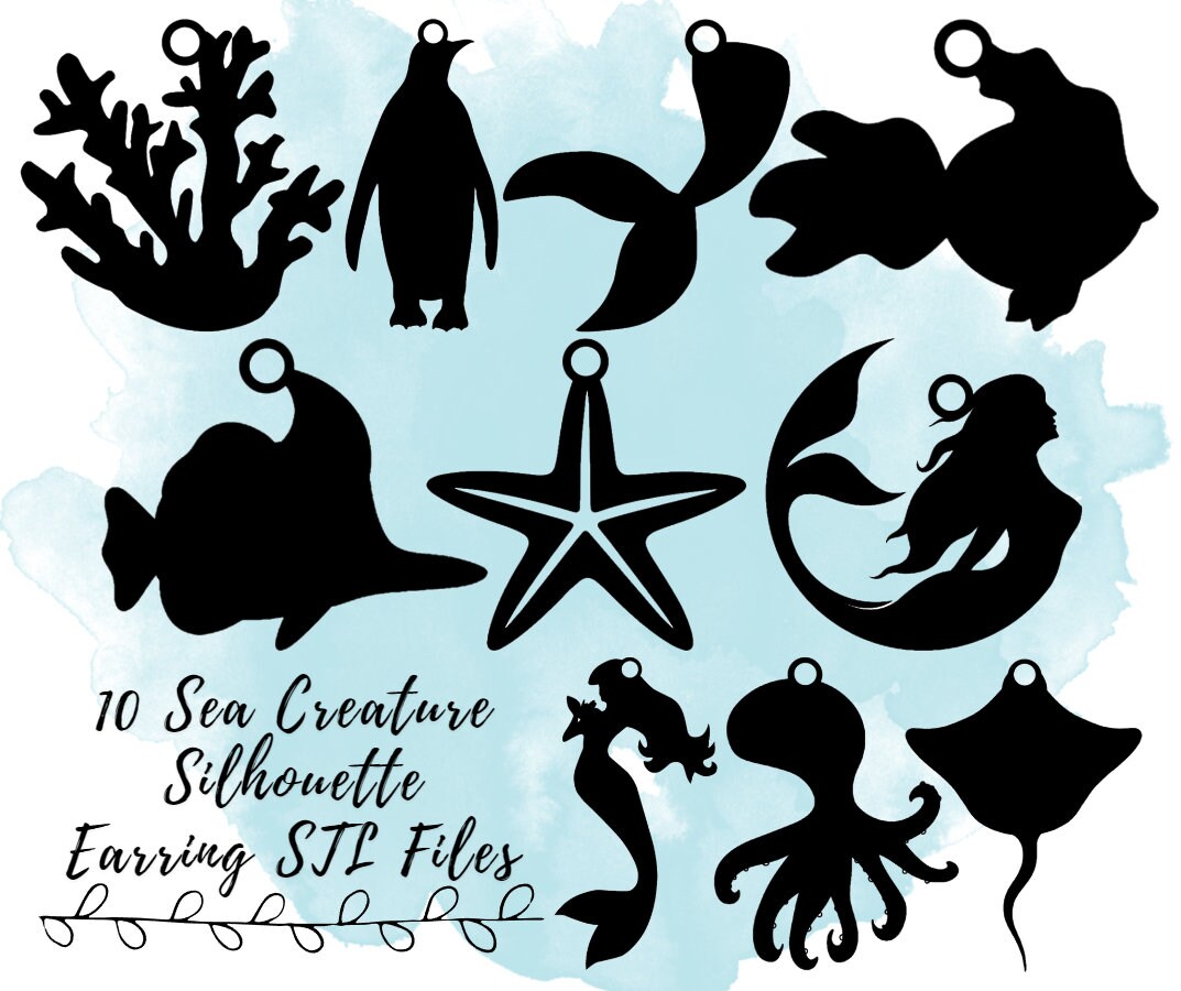 10 Sea Creature Earring STL Files, Sea Creature Silhouette 3D Printing ...