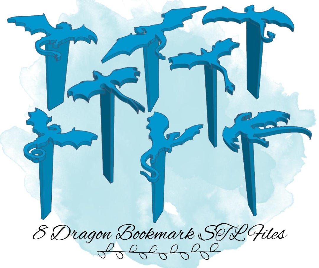 8 Dragon Bookmark STL Files, Dungeons and Dragons Theme Bookmark 3D ...